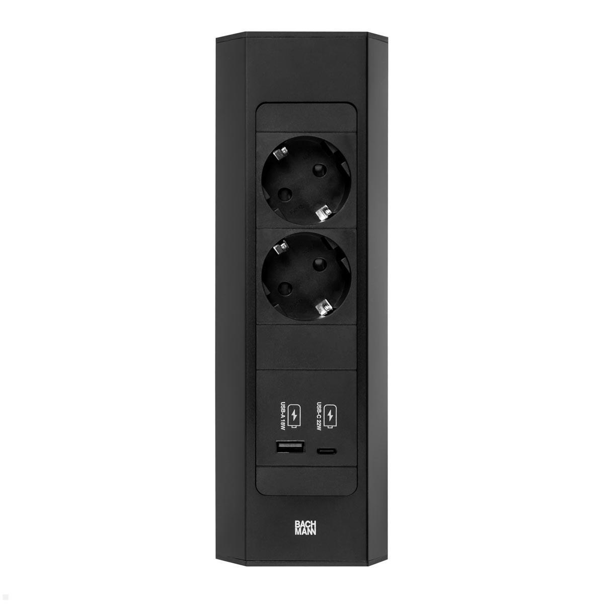 CASIA2 tenglar (2) í horn+1x USB-A/C stuttur svart - BA932.102